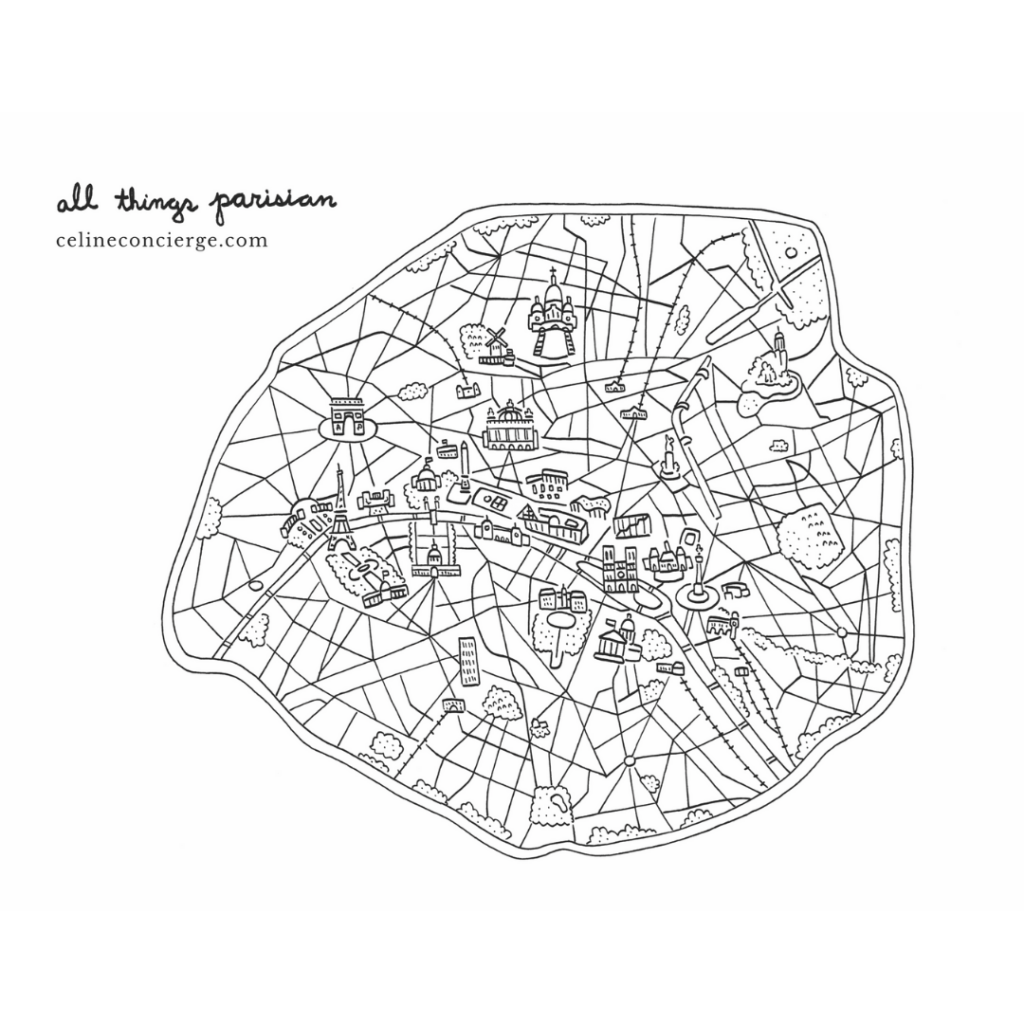 Illustrated Map of Paris Print (Black & White)* - Céline Concierge ...